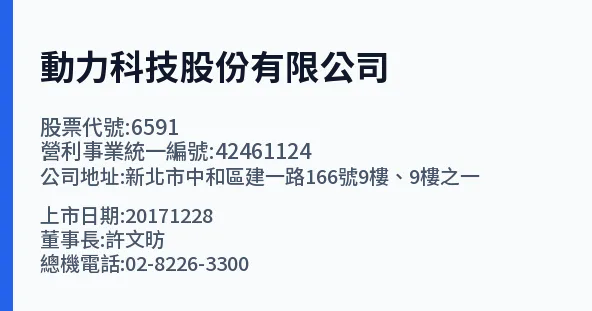 動力科技股份有限公司 股票代號 6591 統編 42461124 上市公司基本資料圖